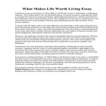 What Makes Life Worth Living Essay | PDF