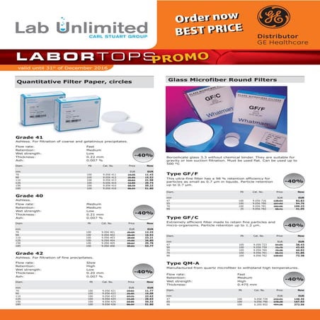 GE Healthcare / Whatman Filtration Brochure Special Offers | PDF