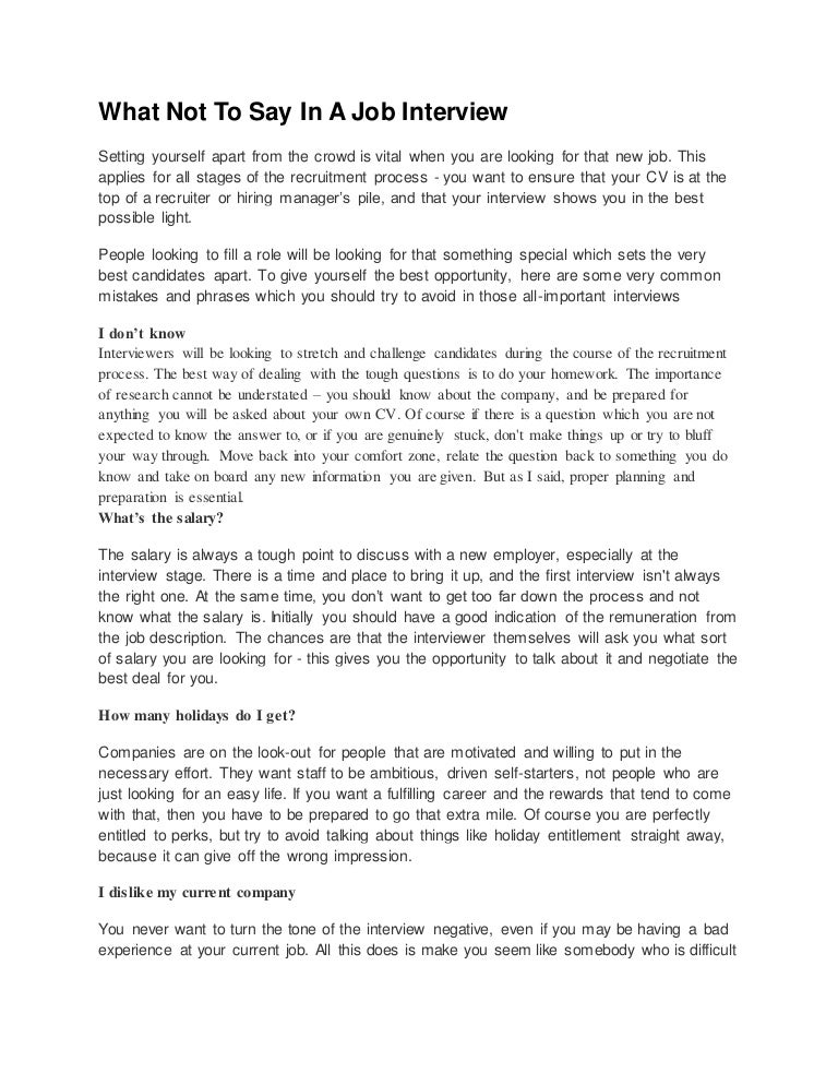 What not to say in a job interview