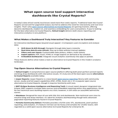 What open-source tools support interactive dashboards like Crystal Reports.pdf