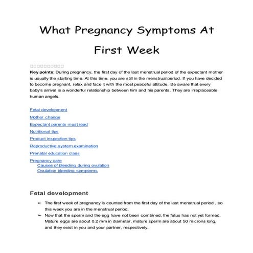 What pregnancy symptoms at first week | DOCX