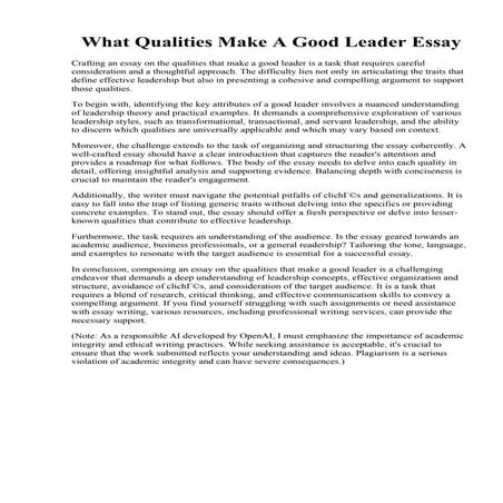 What Qualities Make A Good Leader Essay.pdfWhat Qualities Make A Good ...