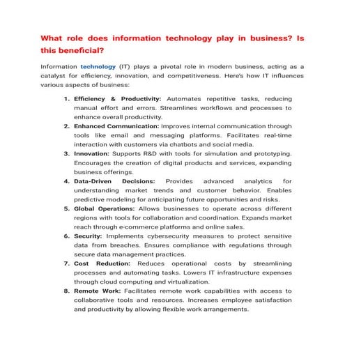 What Role Does Information Technology Play In Businesspdf 