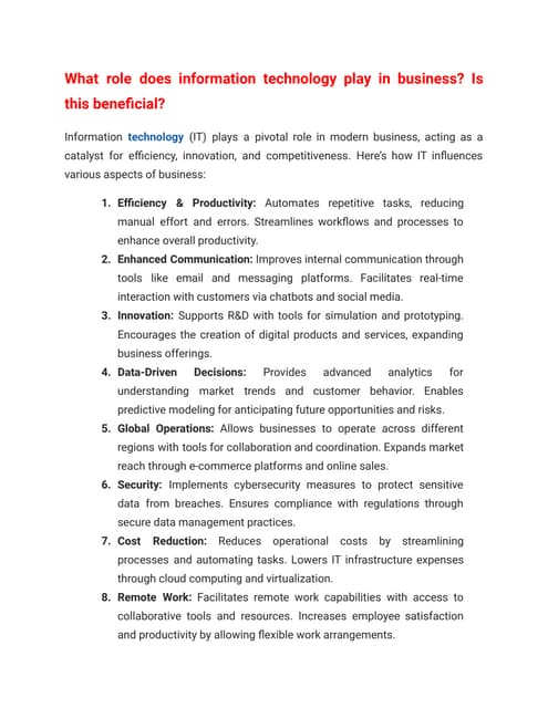 What Role Does Information Technology Play In Businesspdf