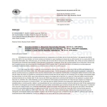 Carta de Fiscales de EEUU a Juez Kevin Castel | PDF