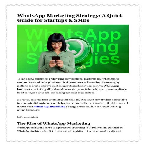 WhatsApp Marketing Strategy: A Quick Guide for Startups & SMBs | PDF