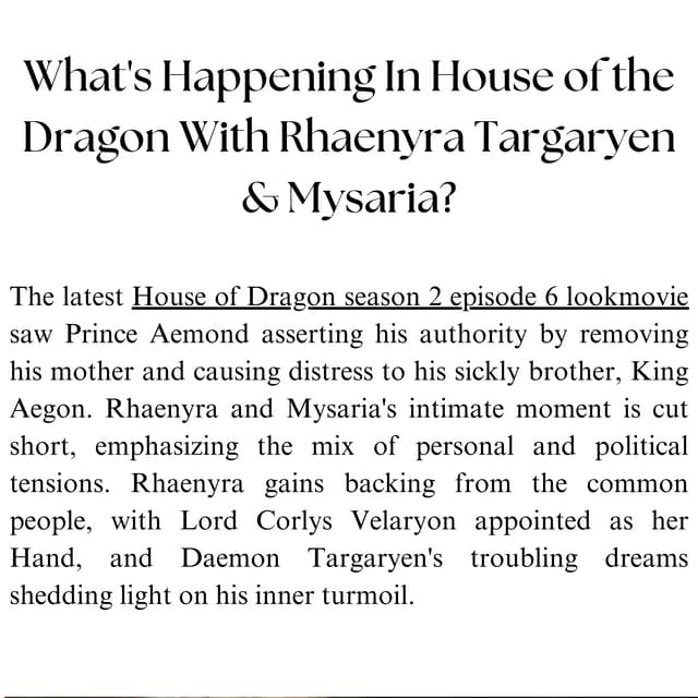 What's Happening In House of the Dragon With Rhaenyra & Mysaria? | PDF