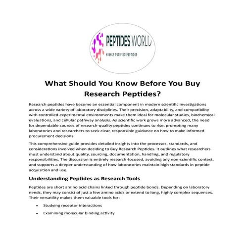 What to Know Before You Buy Peptides Now | PDF