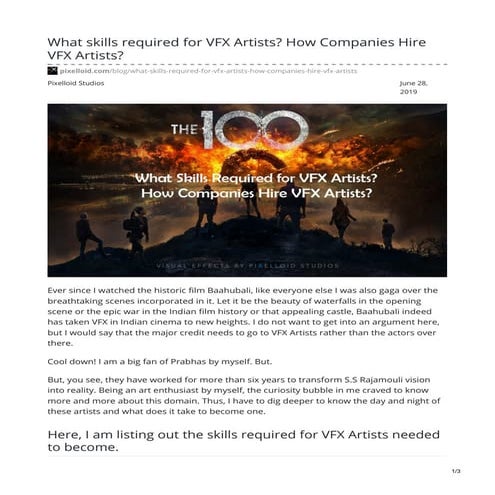 What skills required for vfx artists how companies hire vfx artists | PDF