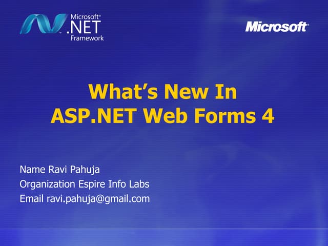 Whats New In Aspnet Web Forms 4 Ppt 7026