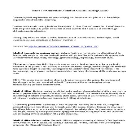 What’s the curriculum of medical assistant training classes | PDF ...