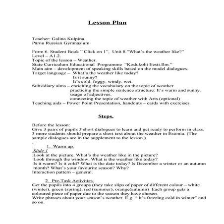 What's the weather like lesson plan ver.3 | DOC