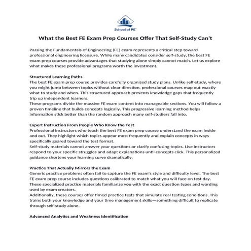 What the Best FE Exam Prep Courses Offer That Self-Study Can't | DOCX
