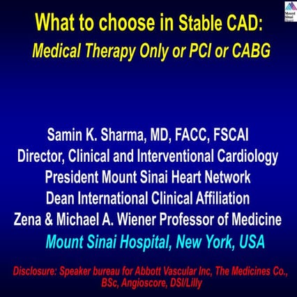 What to choose in stable CAD- Medical therapy only or PCI or CABG? | PPTX