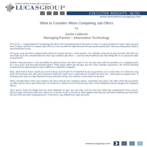 What to Consider When Comparing Job Offers | PDF | Career Advice | Careers
