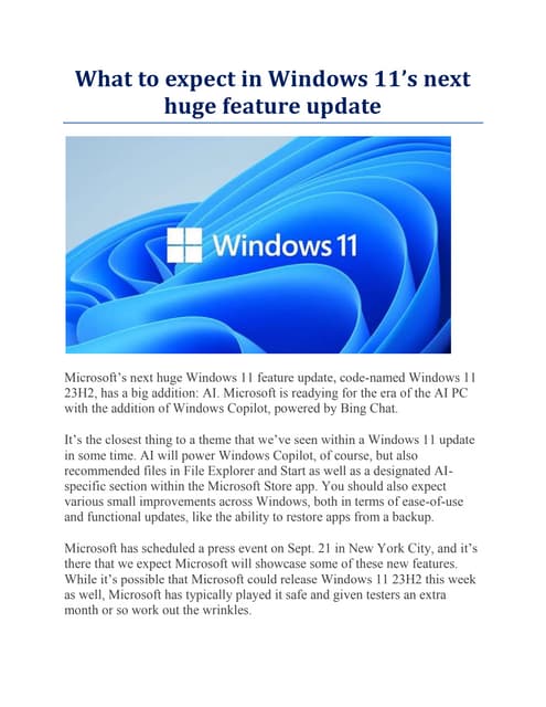 Window11 | PPTX | Operating Systems | Computer Software and Applications