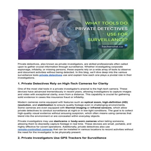 What Tools Do Private Detectives Use for Surveillance | PDF