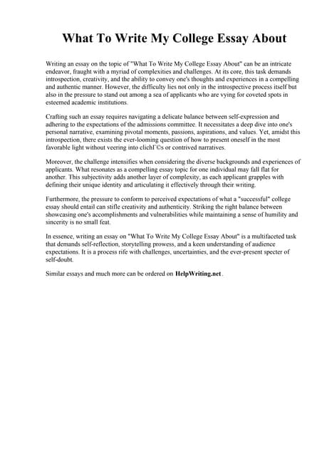 Sample College Personal Essay. Harrington College of Design | PDF