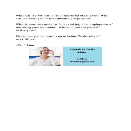What was the best part of your internship experience What was the | DOCX