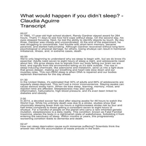 What Would Happen If You Didn T Sleep Transcript Doc