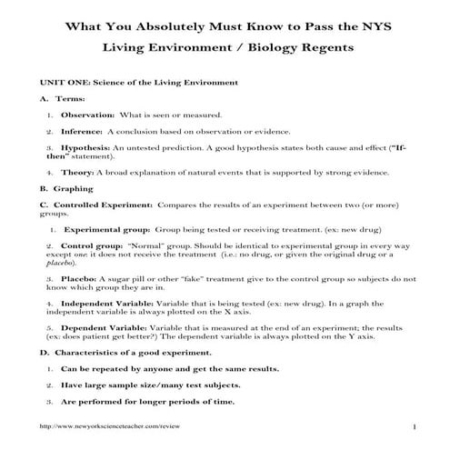 Biology - What you absolutely must know to pass the living environment ...