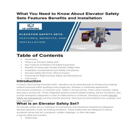What You Need to Know About Elevator Safety Sets Features Benefits and ...