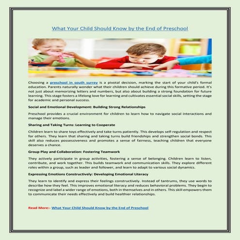 What Your Child Should Know by the End of Preschool | PDF
