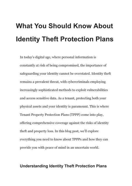 Tenant Property Protection Plan presentations