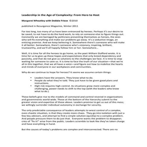 Leadership in the Age of Complexity: From Hero to Host | PDF