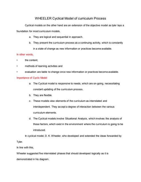 Wheeler’s model of curriculum development | PPT