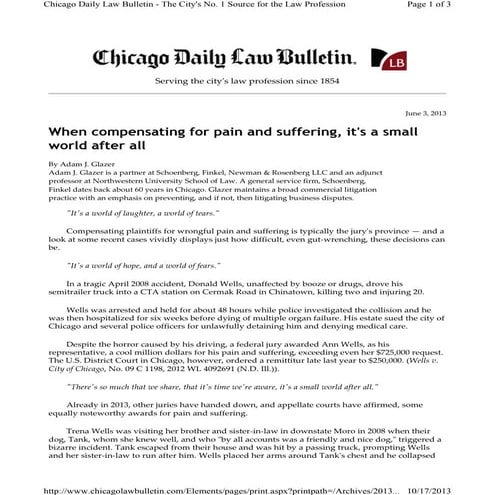 When compensating for pain and suffering, it's a small world after all ...