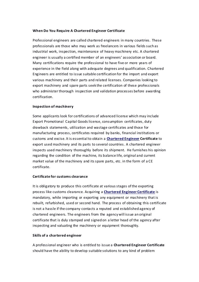 When Do You Require A Chartered Engineer Certificate