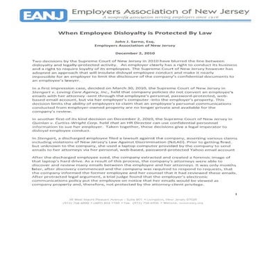 When Employee Disloyalty is Protected By Law, December 2, 2010 | PDF