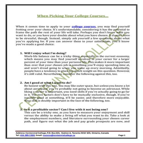 When Picking Your College Courses… | DOCX