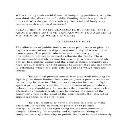 When solving real-world financial budgeting problems, why do you thi | PDF