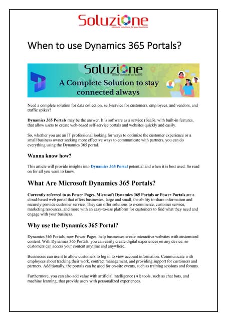 Dynamics 365 Portal: Types, Benefits, and More | PDF