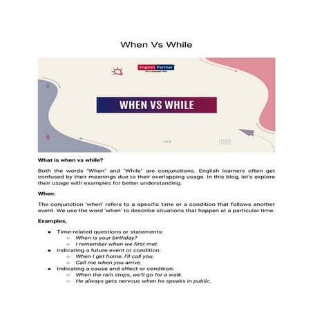 When vs While easy examples with English Partner | PDF