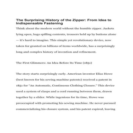 The Surprising History of the Zipper: From Idea to Indispensable Fastening | PDF