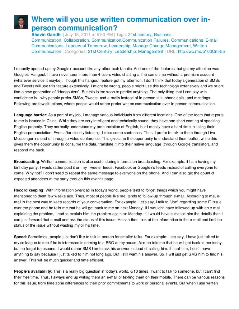 Where will you use written communication