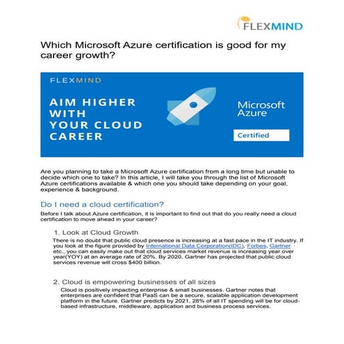 Microsoft Azure Certification Guide for Your Career Growth | PDF