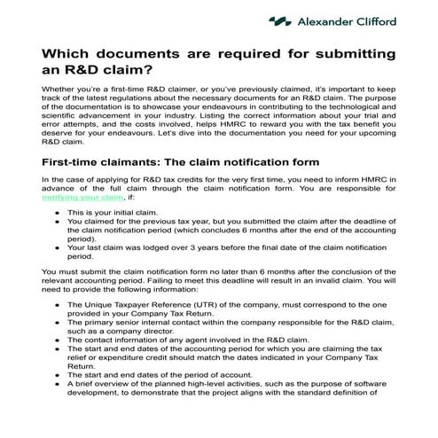Which documents are required for submitting an R&D claim | PDF