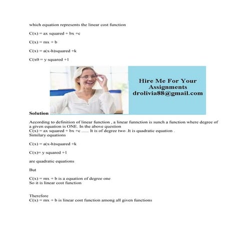 Which Equation Represents The Linear Cost Function C X Ax Squared Docx
