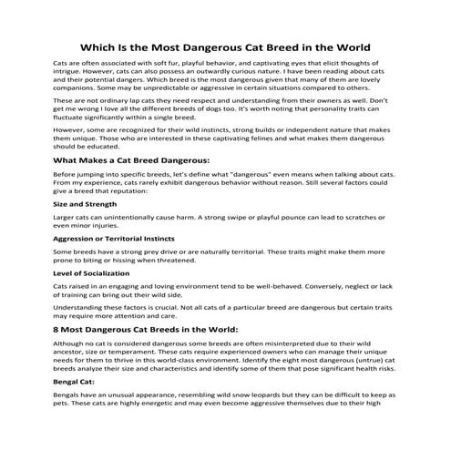 Which is the Most Dangerous Cat Breed in the World | PDF