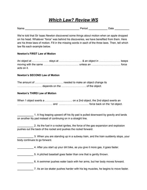 worksheet - motion | PDF