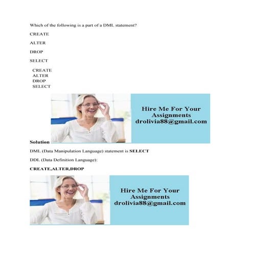 Which Of The Following Is A Part Of A Dml Statement Create Alter Drop Docx