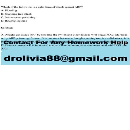 Which of the following is a valid form of attack against ARPA. Fl.pdf