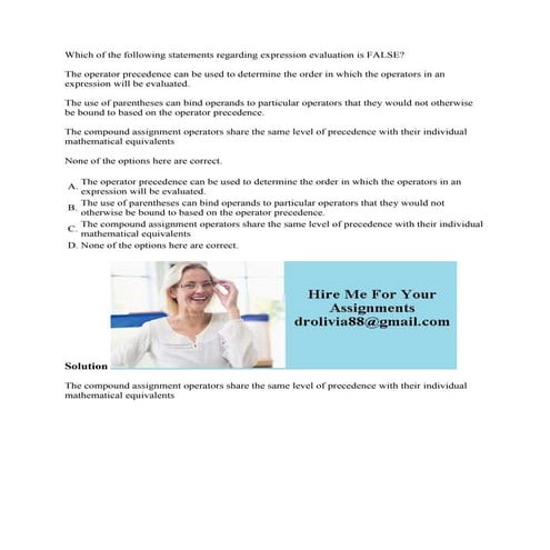 Which of the following statements regarding expression evaluation is F.docx