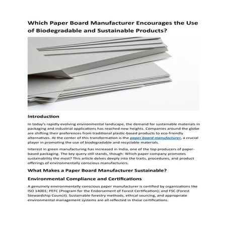 Which Paper Board Manufacturer Encourages the Use of Biodegradable and ...