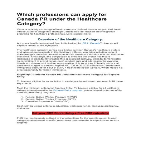 Which professions can apply for Canada PR under the Healthcare Category ...