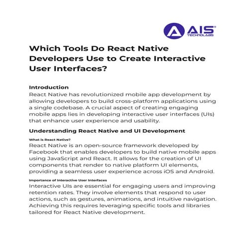 Which Tools Do React Native Developers Use To Create Interactive User Interfaces Pdf